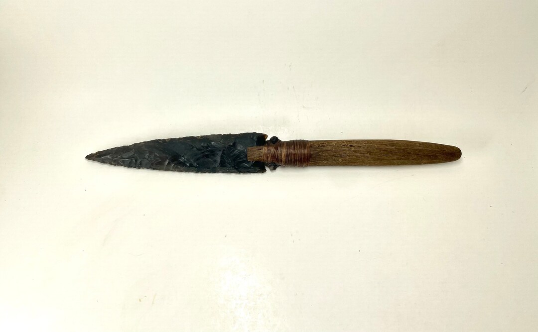 X-large Flint Knapped Agate Knife W/ Antiqued Saguaro Reed Handle ...
