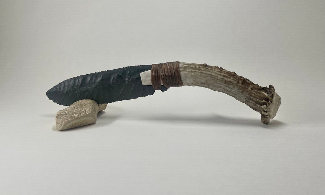 Grey Dacite Obsidian User Knife W/ Deer Antler Handle Flint Knapping by Bo Earls - Etsy