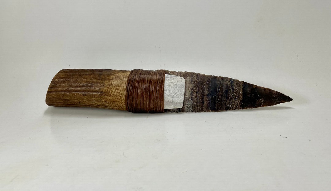 Flint Knapped Agate Knife W/ Antiqued Antler Handle Stone Blade ...