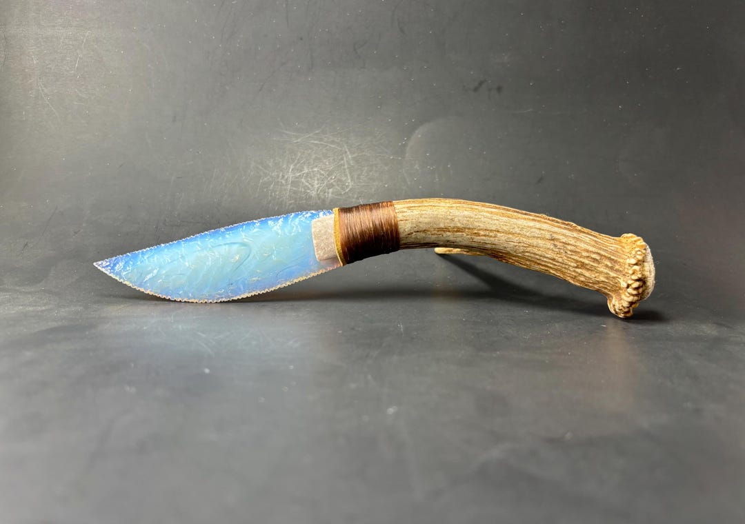 Opal Glass Knife W/ Self-stand Deer Antler Handle Flint Knapping by ...