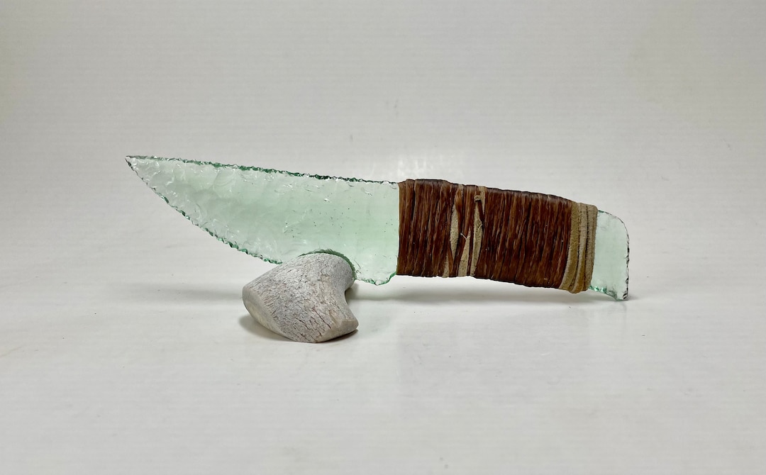 Green “sprite Bottle” Glass Dagger W/ Sinew Wrapped Handle Knapping by ...