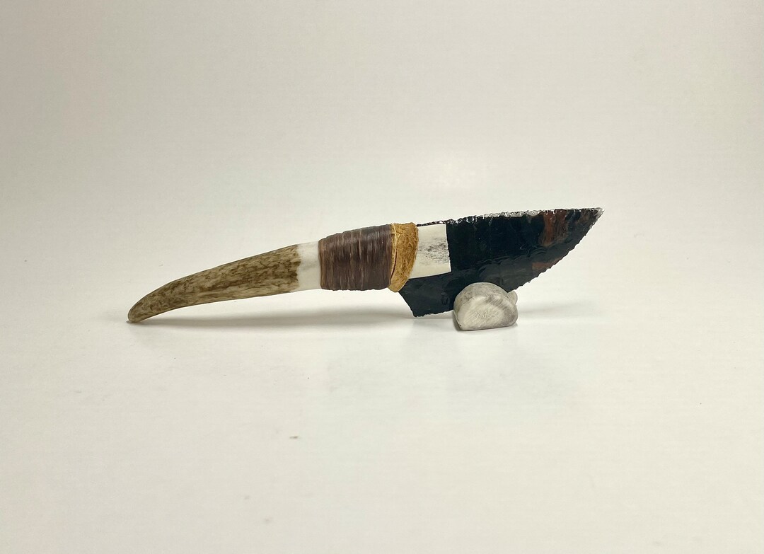 Gold Sheen Mahogany Knife W/ Deer Antler Handle Flint Knapping by Bo ...