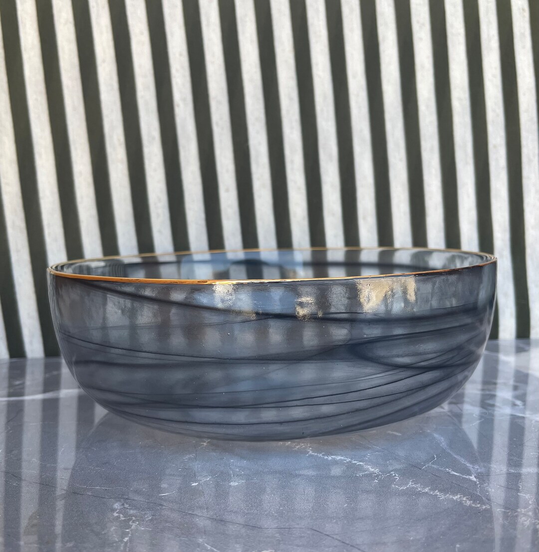 AKCAM Black Swirl Glass Bowl Gold Rim - Etsy