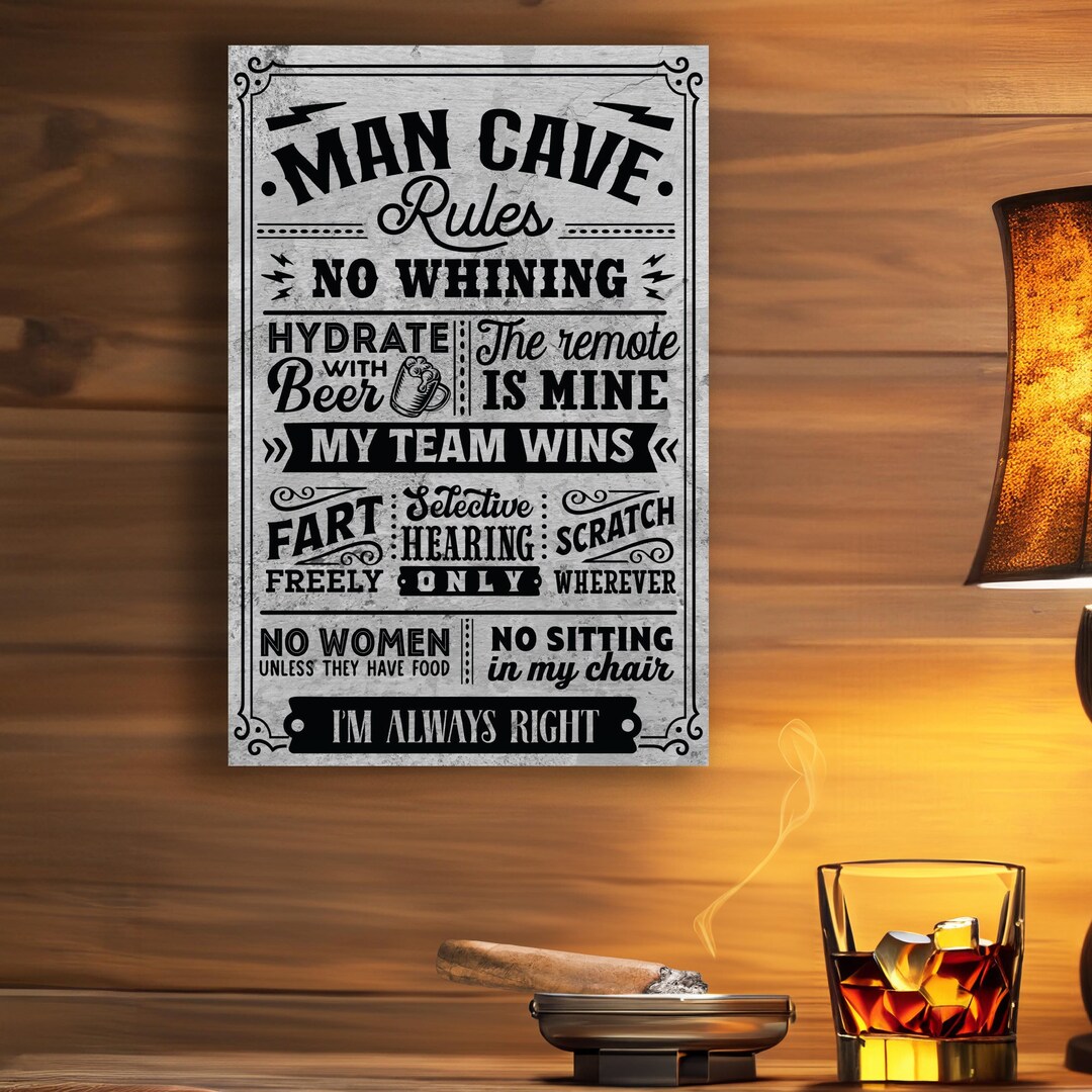 Man Cave Rules Sign: Funny Garage Decor, Male Gift - Etsy
