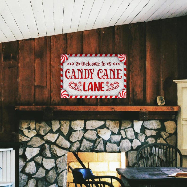 Candy Cane Lane Christmas Decorations, Decorating Mantel, Novelty Sign ...
