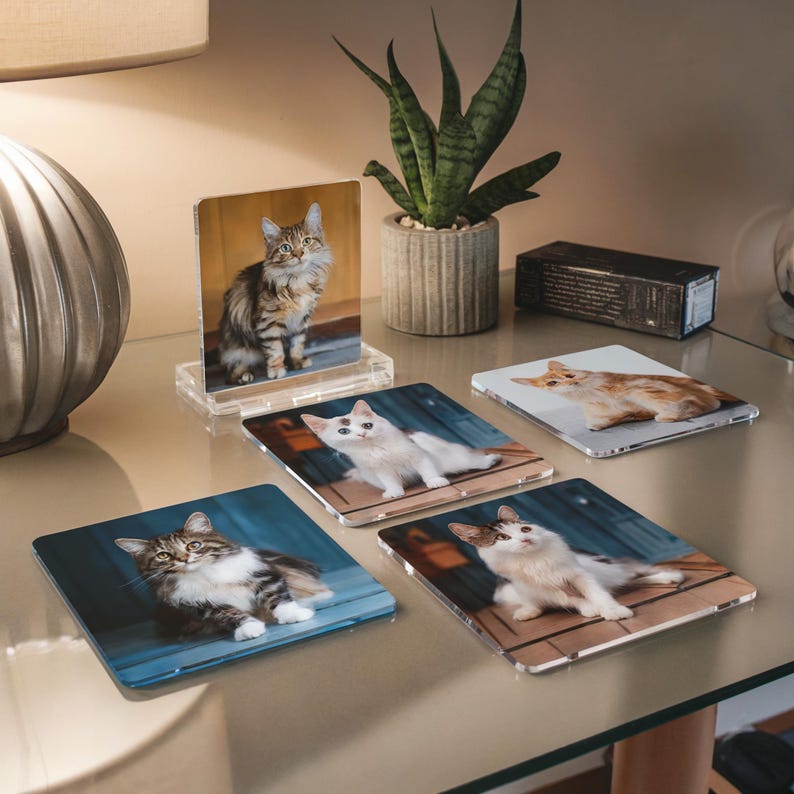 Custom Cat Photo Coasters: Personalized Pet Lover Gift - Etsy