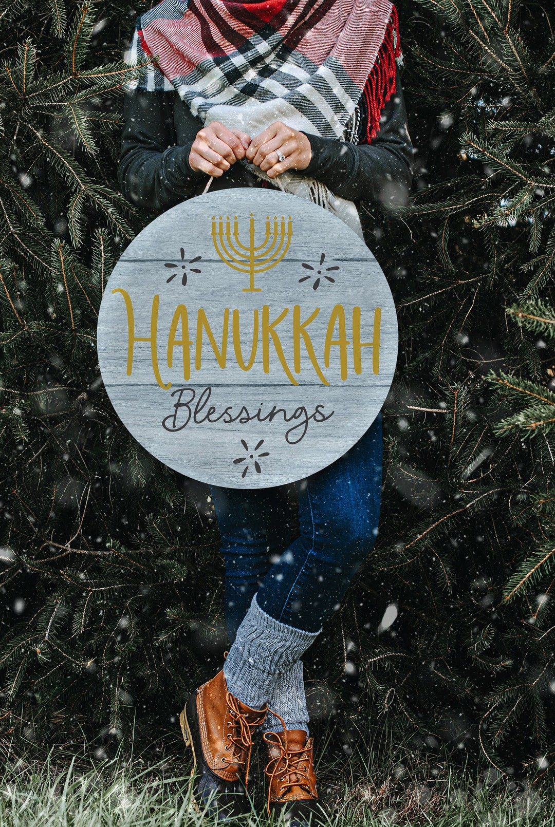 Happy Hanukkah Wreath Sign, Hanukkah Blessings, Jewish Holiday Wreath ...