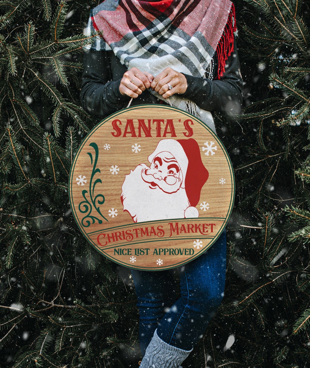 Christmas Wreath, Santa Face Sign, Christmas Door Hanger, Christmas ...