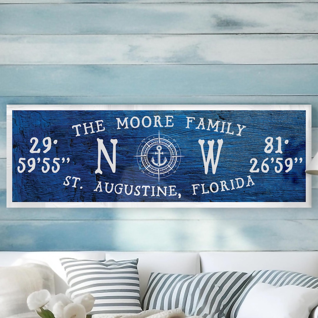 Compass GPS Coordinate, Personalized Coordinates Wood Sign, Latitude ...