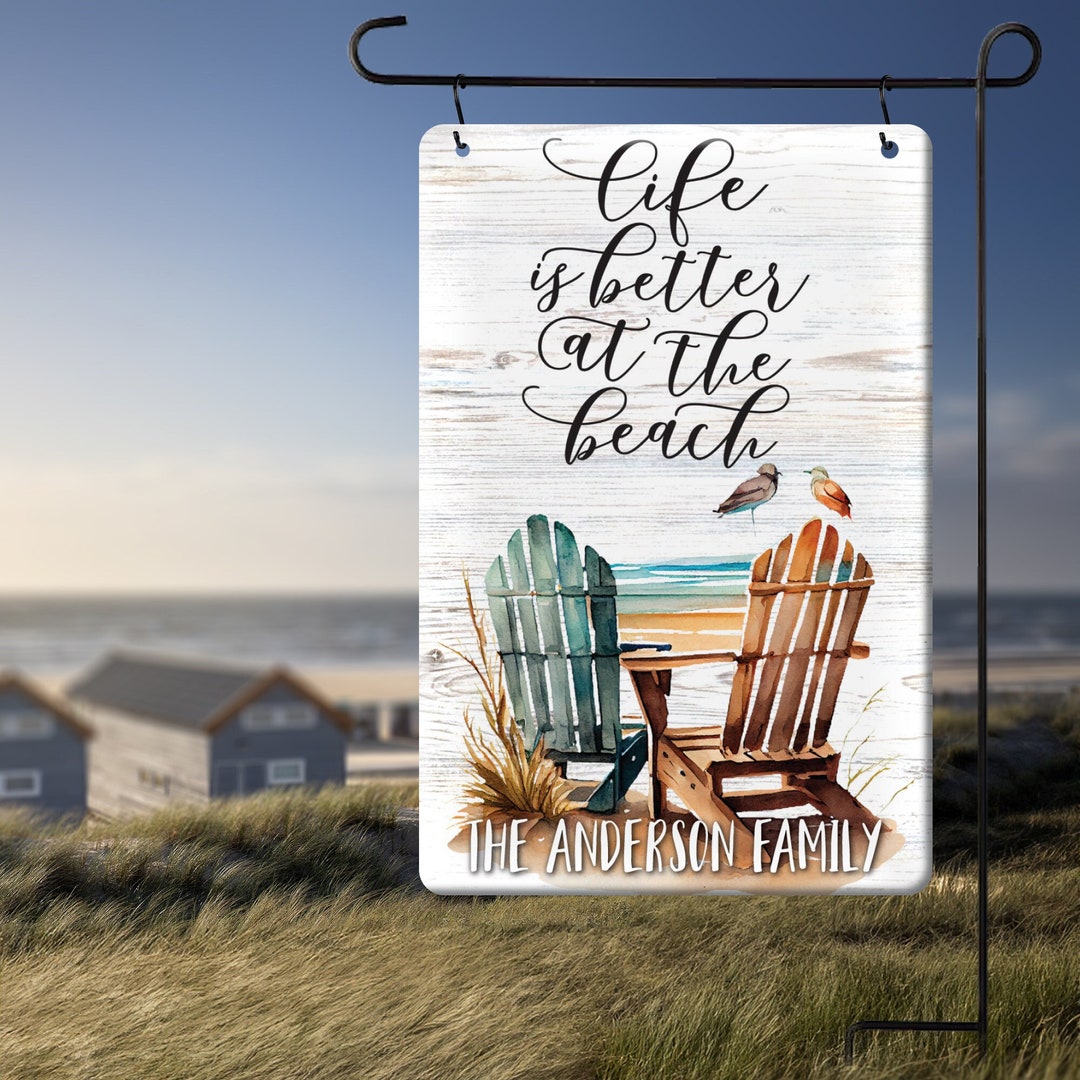 Personalized Beach Garden Flag: Adirondack Chairs Metal Yard Sign - Etsy