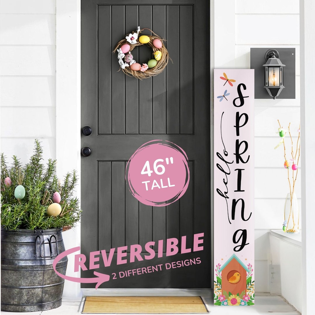 Hello Spring Porch Sign: Weatherproof Floral Welcome Leaner (7.75" X 46 ...