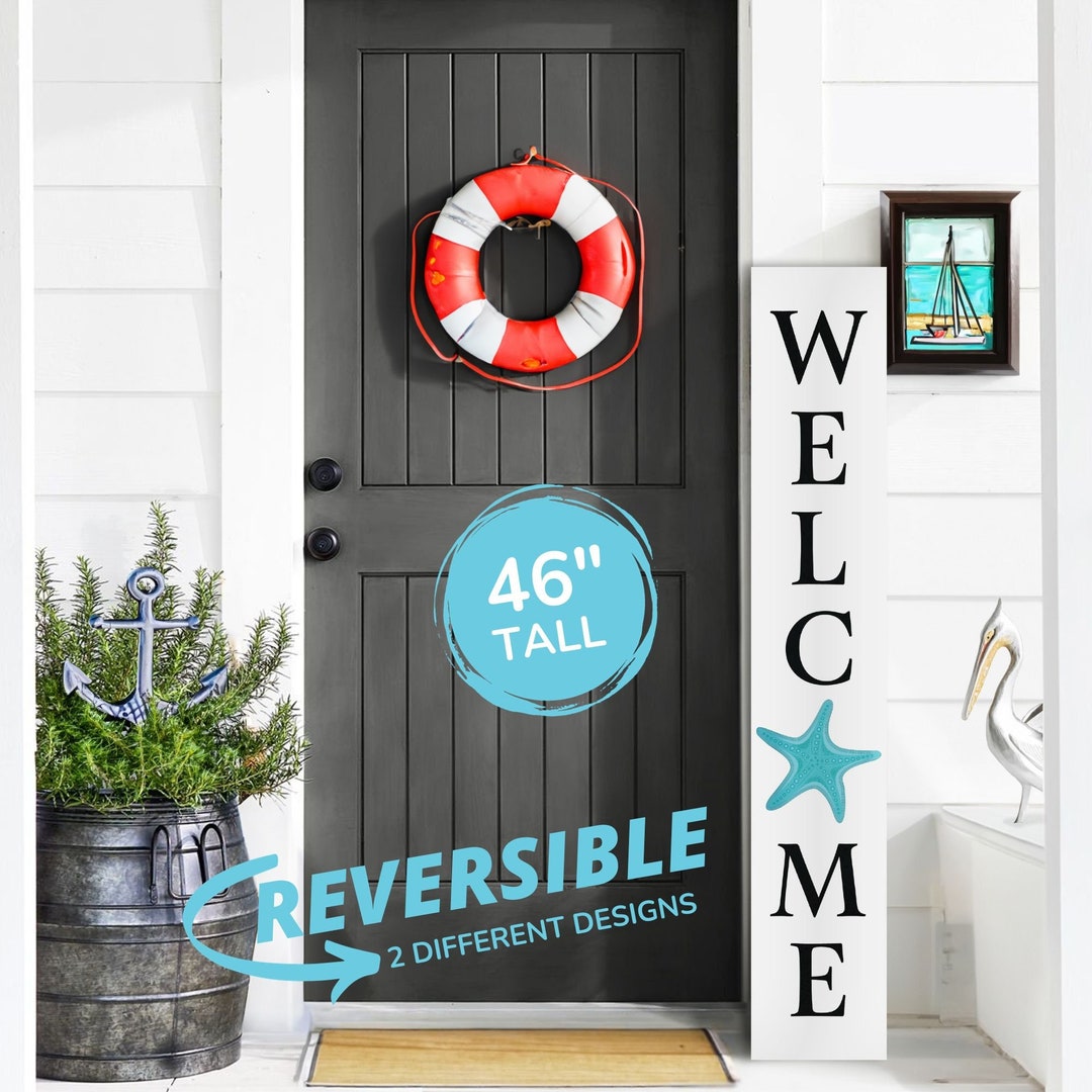 Starfish Decor, Beach Porch Sign, Ocean Decor, Welcome Sign, Nautical ...