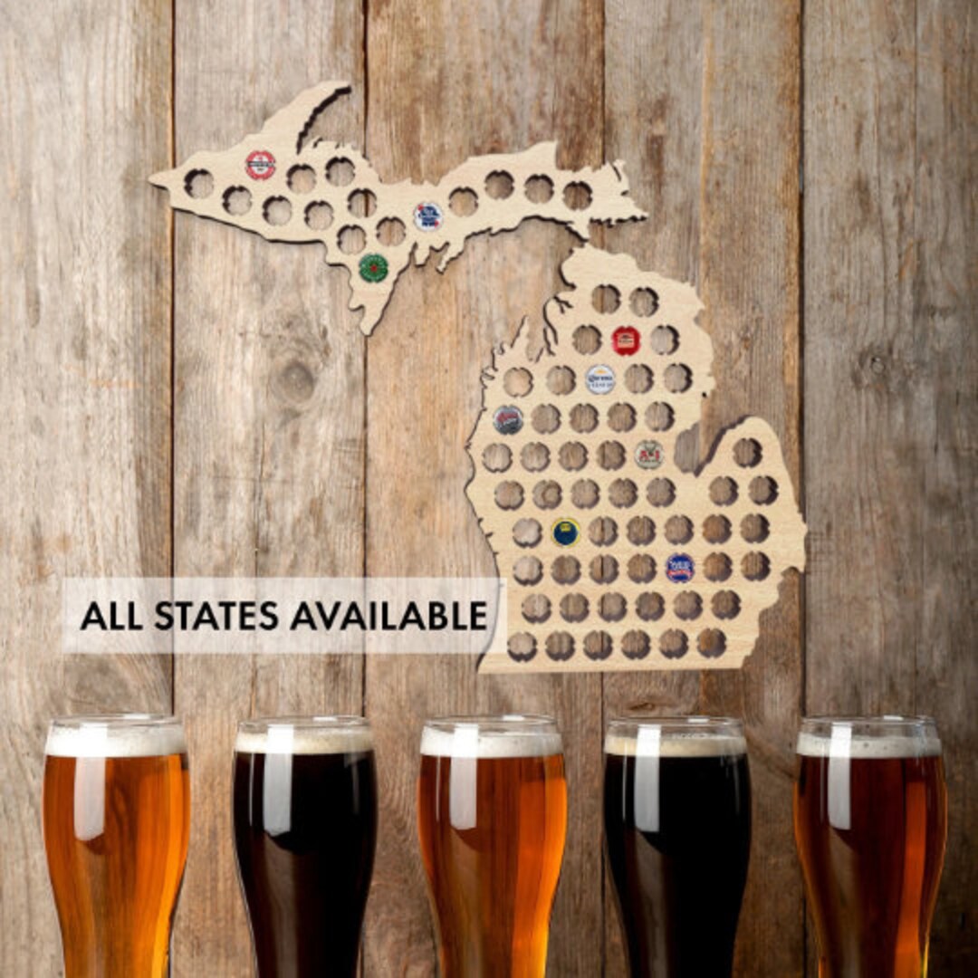 Michigan Bottle Cap Map Display - Beer Cap Holder - Beer Cap Map ...