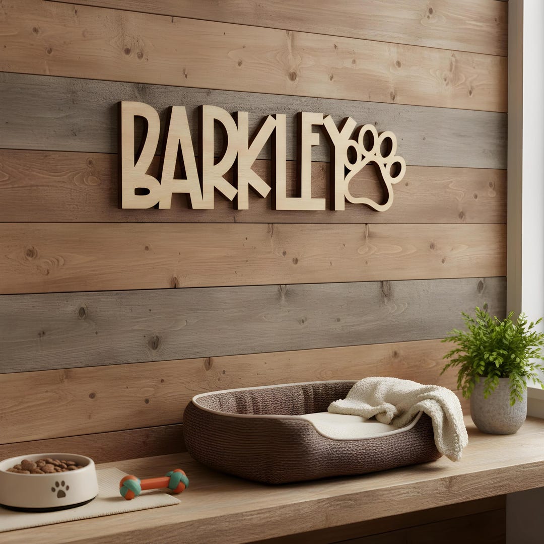 Laser Cut Pet Name Sign: Wooden Dog Home Decor - Etsy