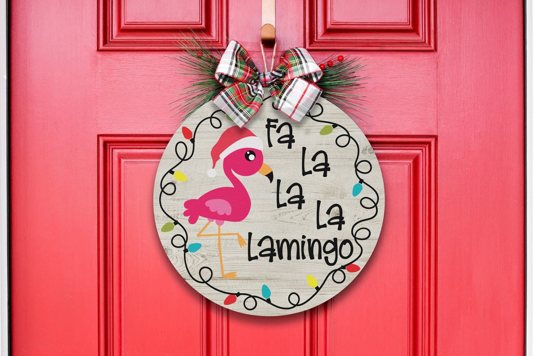 Flamingo Christmas Door Sign: Beach Coastal Decor - Etsy
