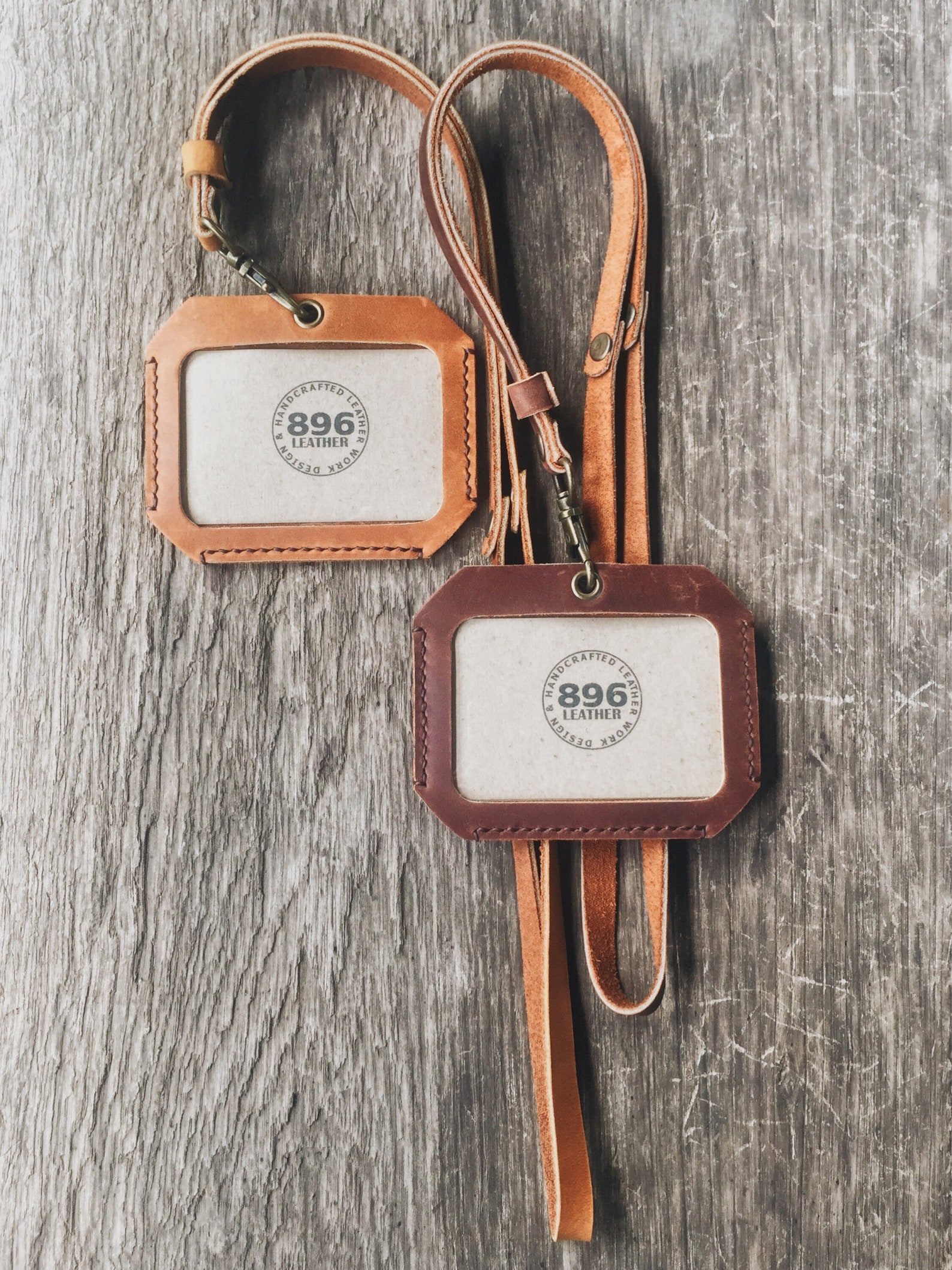 Leather ID Holder (horizontal) With Lanyard, Badge Holder, Name Card ...