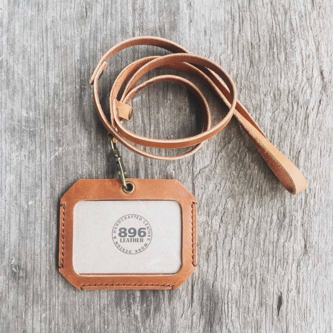 Leather ID Holder (horizontal) With Lanyard, Badge Holder, Name Card ...