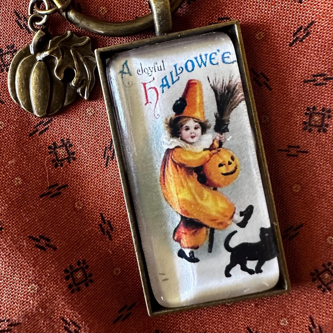 Pumpkin Boy on Broom Thread Keep | Zip Pull | Scissor Fob - Etsy