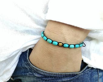 Blue Turquoise Shamballa Bracelet Women's Natural Stone | Etsy