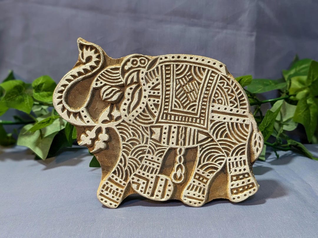 Indian Hand-carved Wooden Printing Block Large Elephant Design - Etsy