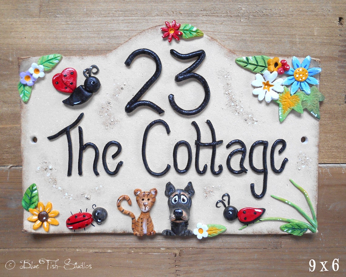 House Plaque, Address Plate, Number and Name Sign, Ceramic, Ladybirds ...