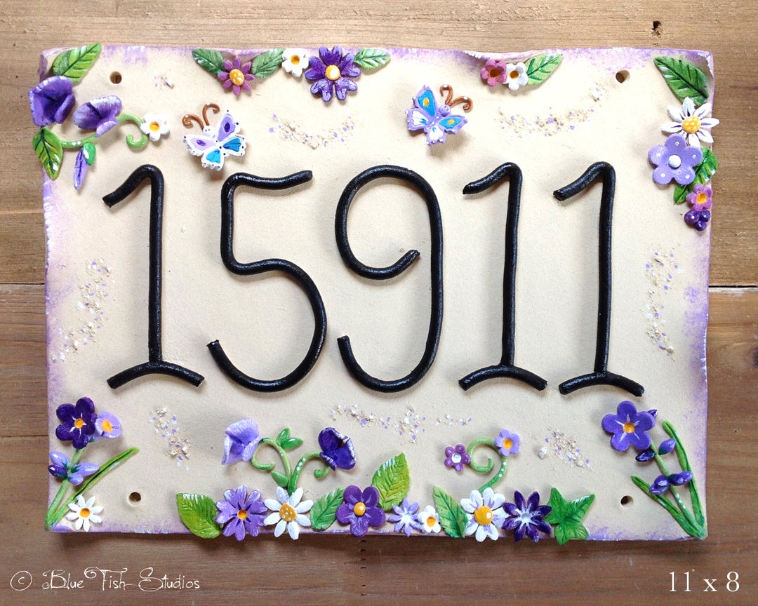 Handmade Ceramic House Sign, Lilac Floral Address Plaque - Etsy