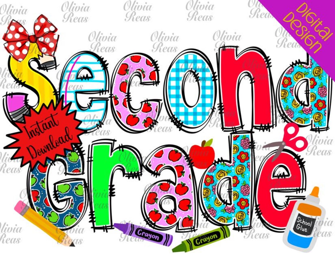 Second Grade Girl Design PNG, School Grade PNG, Digital Design, Instant ...
