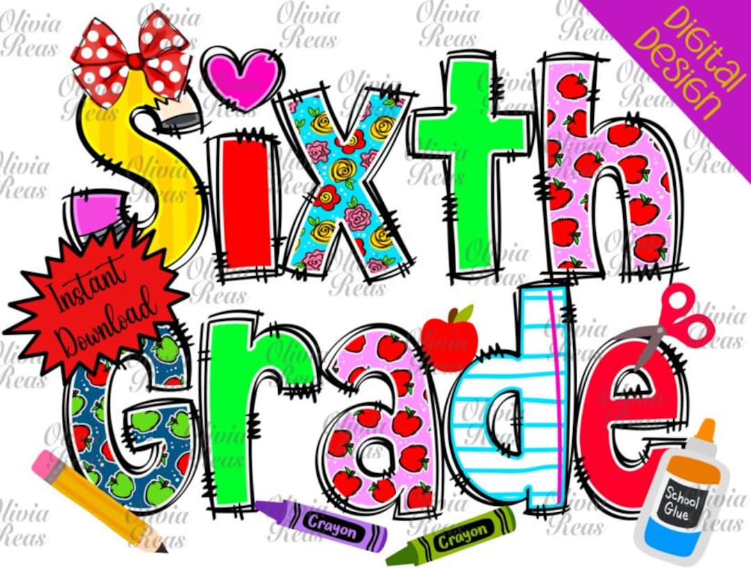 Sixth Grade Girl Design PNG, School Grade PNG, Digital Design, Instant ...