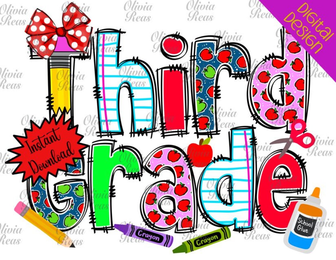 Third Grade Girl Design PNG, School Grade PNG, Digital Design, Instant ...