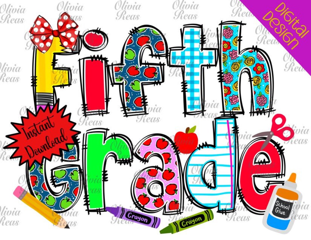 Fifth Grade Girl Design PNG, School Grade PNG, Digital Design, Instant ...