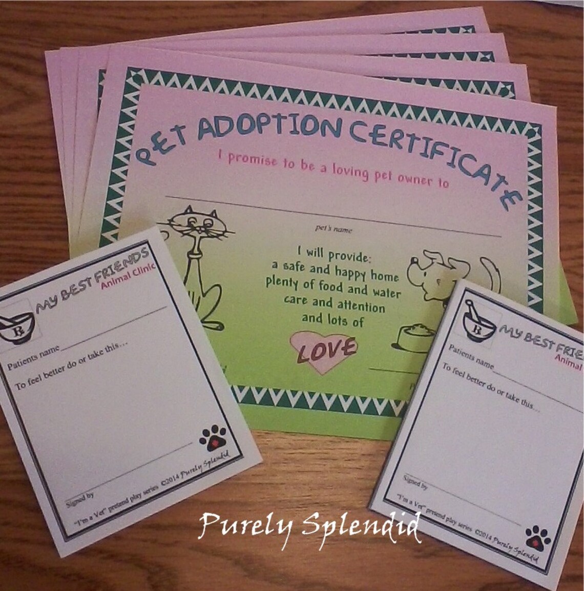 Pet Adoption Certificates & Prescription Pads Dramatic Play | Etsy