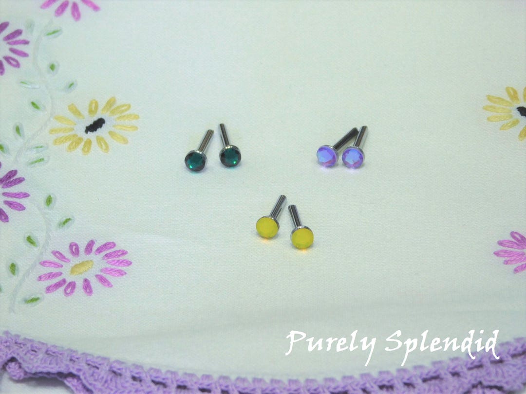 Crystal Doll Studs, Emerald, Yellow and Purple Studs, for Girl Dolls W ...
