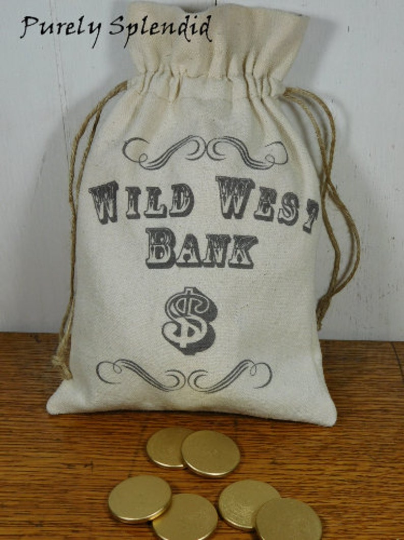 Wild West Bank Bag and Wooden Coins Western Money Sack - Etsy