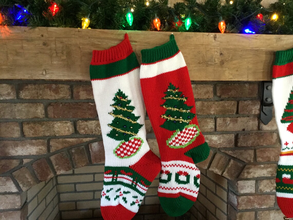 Hand Knit Christmas Tree Stockings - Etsy
