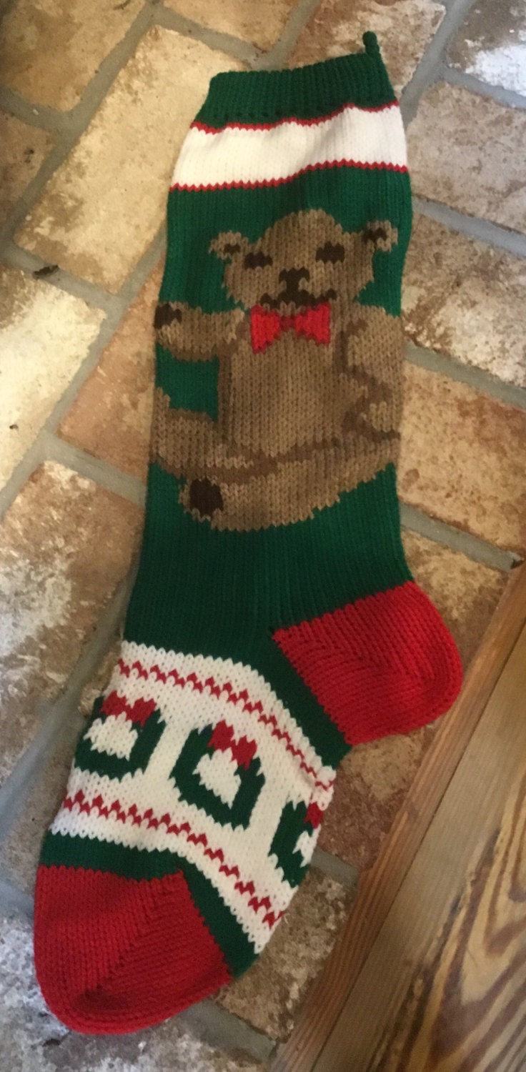 Hand Knit Tractor Teddy Bear Waving Santa Christmas Stocking - Etsy