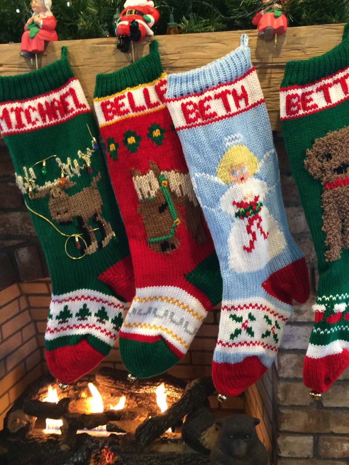 Hand Knit Christmas Stocking Angel Horse Moose and Dog - Etsy