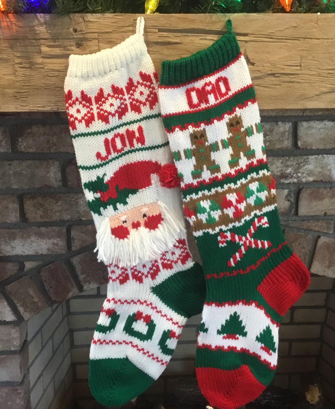 Hand Knit Santa Head and Gingerbread Boy Christmas Stockings - Etsy