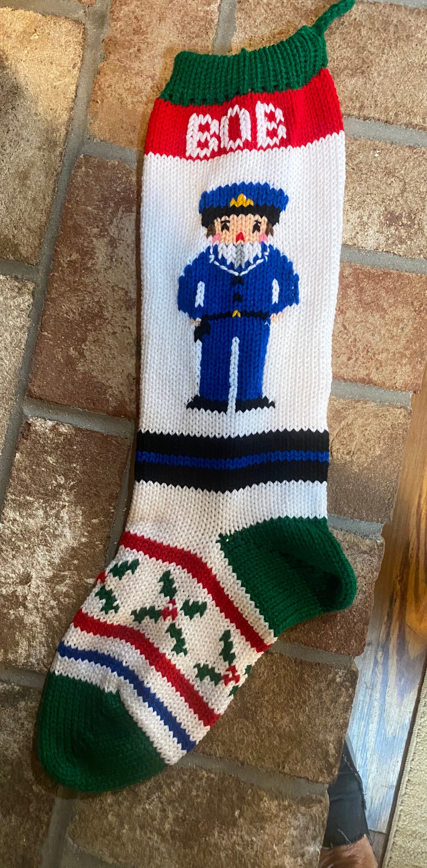 Hand Knit Military Policeman Fireman and Firetruck Stocking - Etsy
