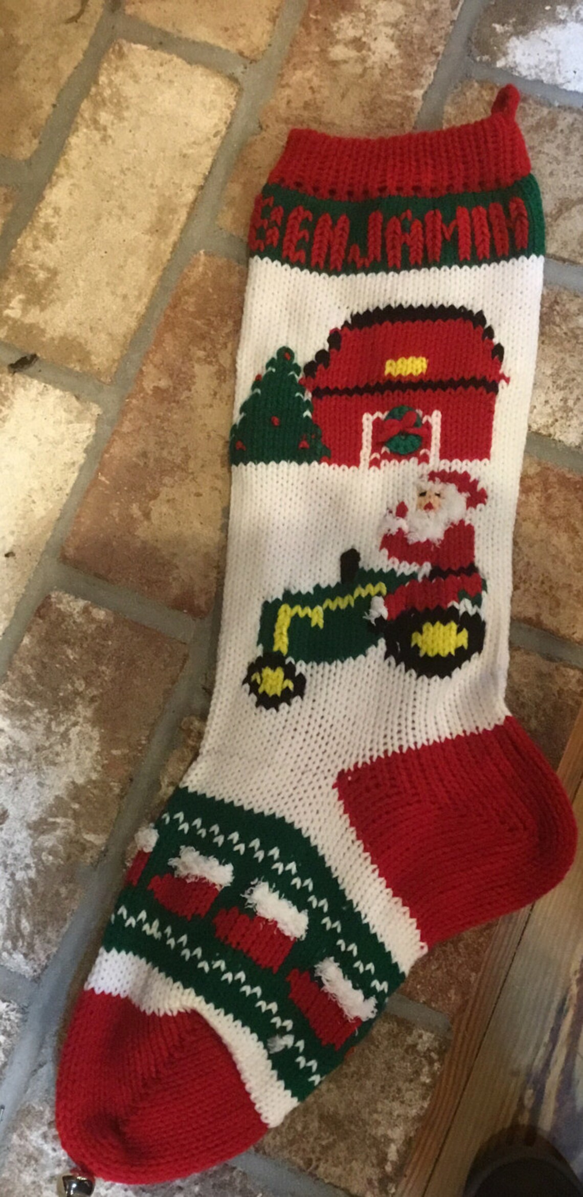 Hand Knit Tractor Teddy Bear Waving Santa Christmas Stocking | Etsy