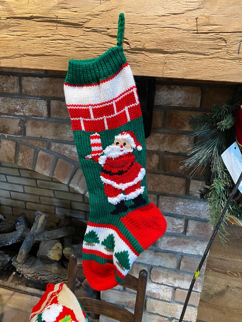 Hand Knit Santa Pattern Stockings - Etsy