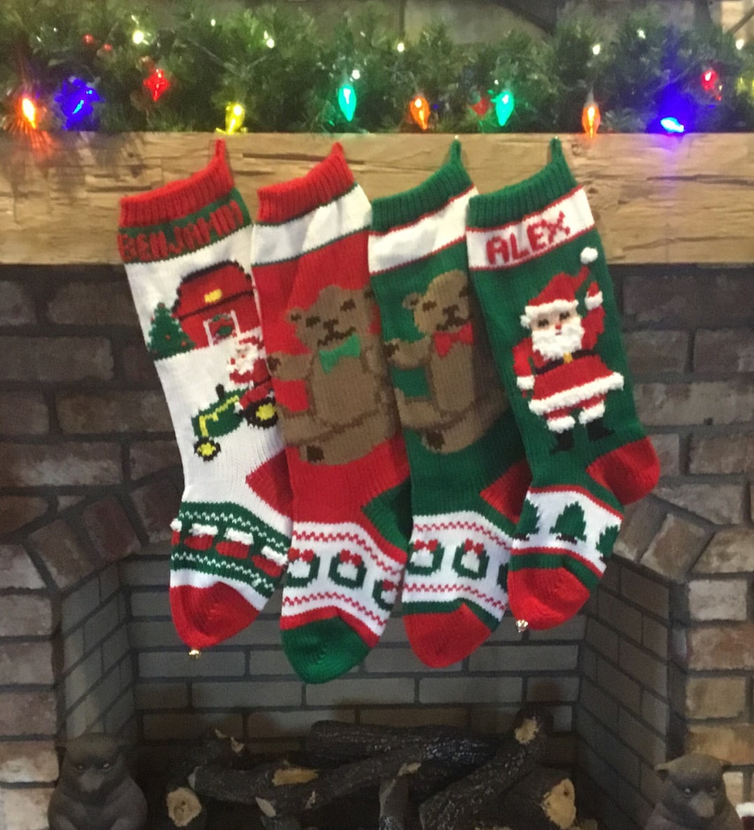 Hand Knit Tractor Teddy Bear Waving Santa Christmas Stocking - Etsy