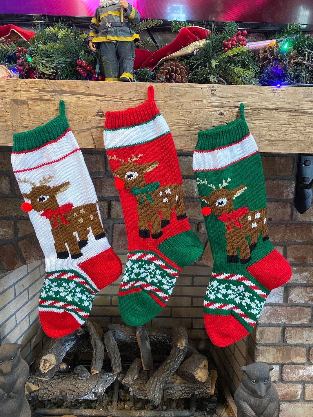 Hand Knit Rudolph Stocking - Etsy