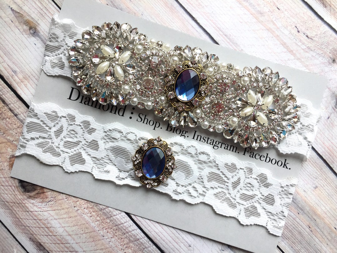 Wedding Garter Blue, Wedding Garter Set Blue, Garter Set Blue, Bridal ...