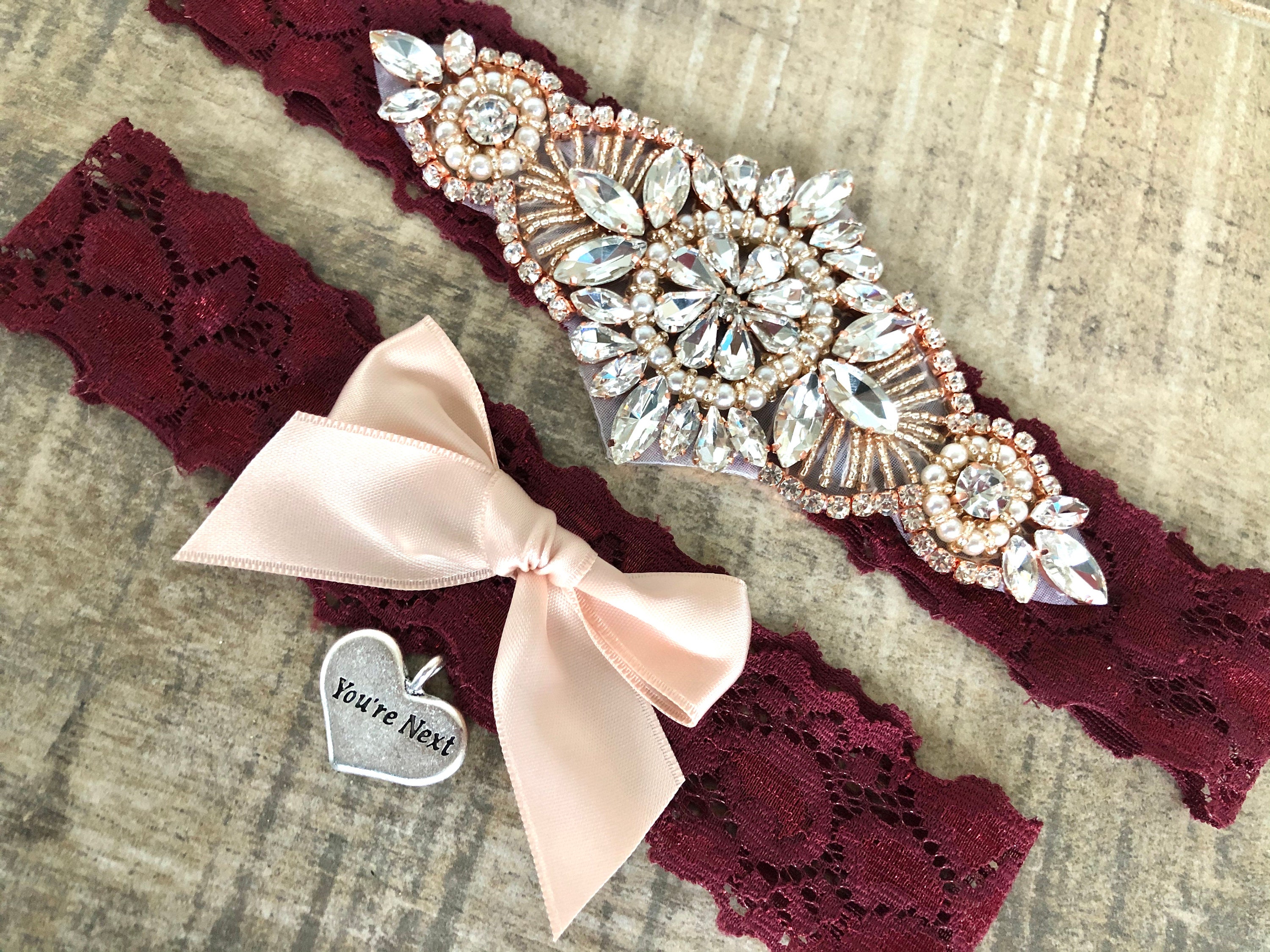 Burgundy Garter Set Rose gold Wedding Garter non slip | Etsy