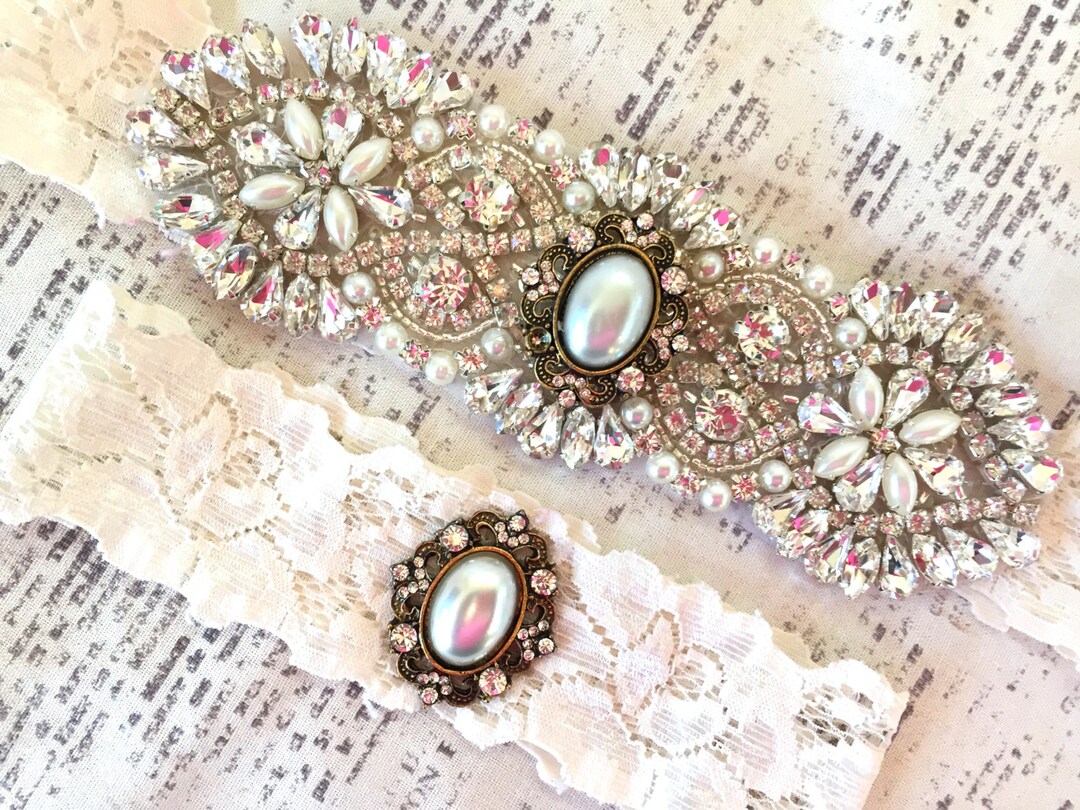 Wedding Garter, Wedding Garter Set - Rhinestone Garter, Pearl Garter ...