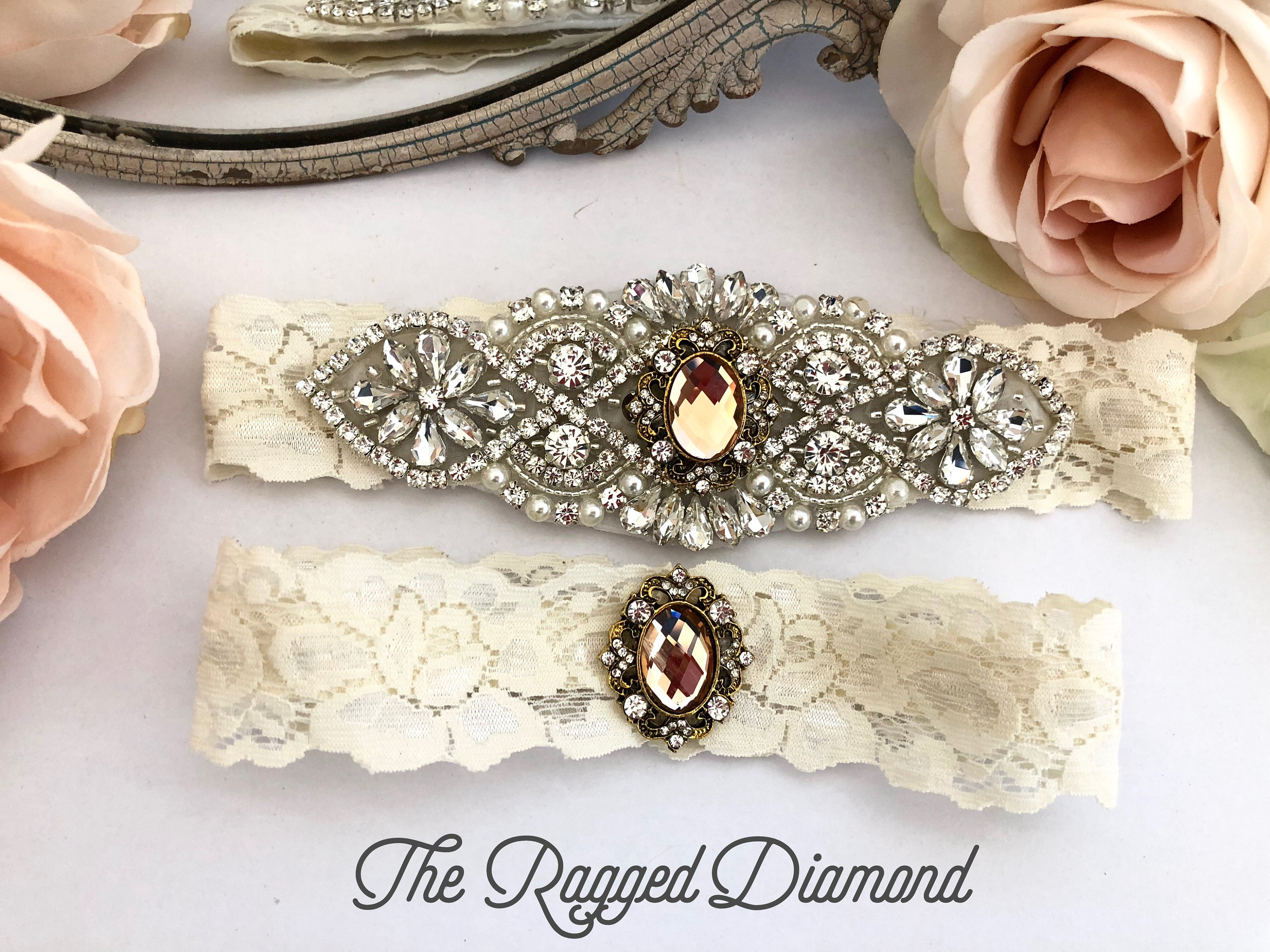 Vintage Wedding Garter Set with Rhinestones and Pearls Non | Etsy