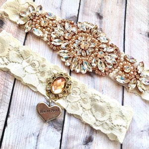Wedding Garters Rose Gold, Rose Gold Lace Garters, Vintage Rose Gold ...