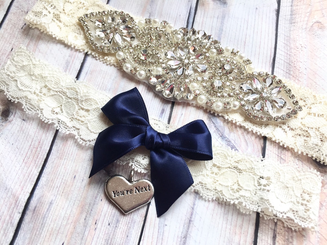 Bridal Garter Set Navy, Wedding Garter Set Navy, Garter Set Navy, Navy ...