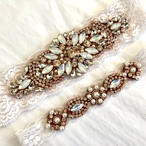 Rose Gold Garter Set No Slip, Wedding Garter Set, Lace Garter, Opal ...