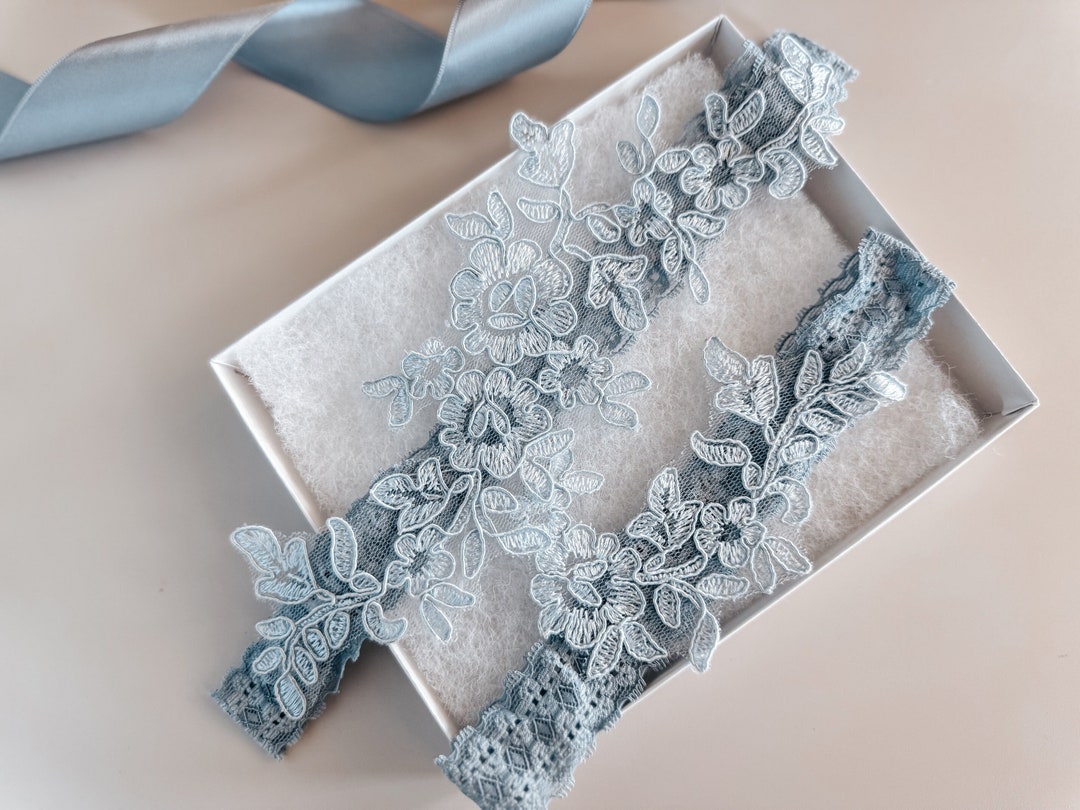 Steel Blue No Slip Garter Set // Dusty Blue Lace Garters // Something ...